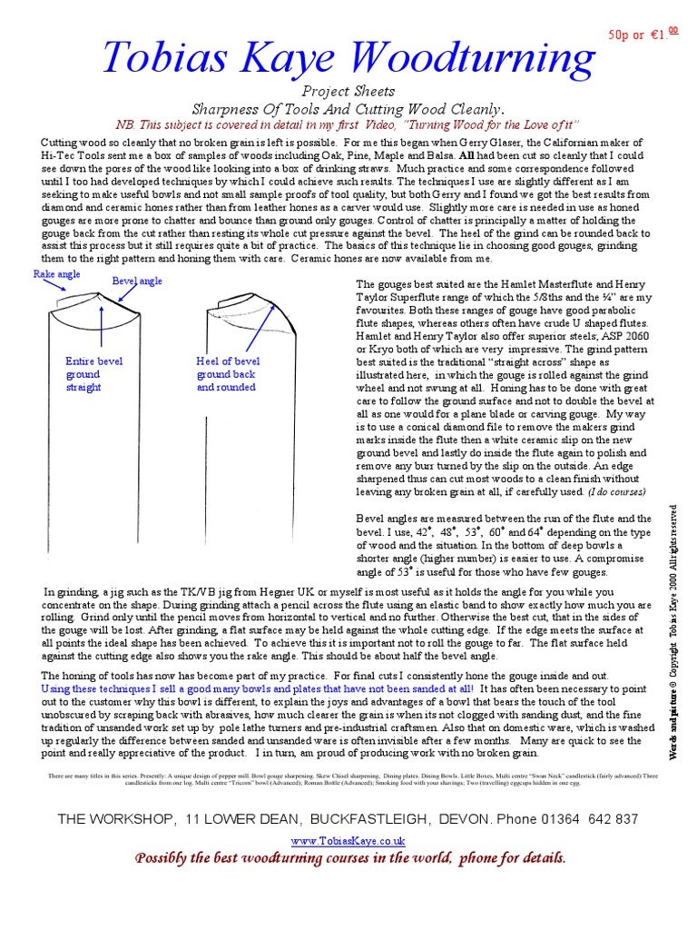 Tobias Kaye Woodturning: Project Sheets Sharpness of Tools and Cutting ...