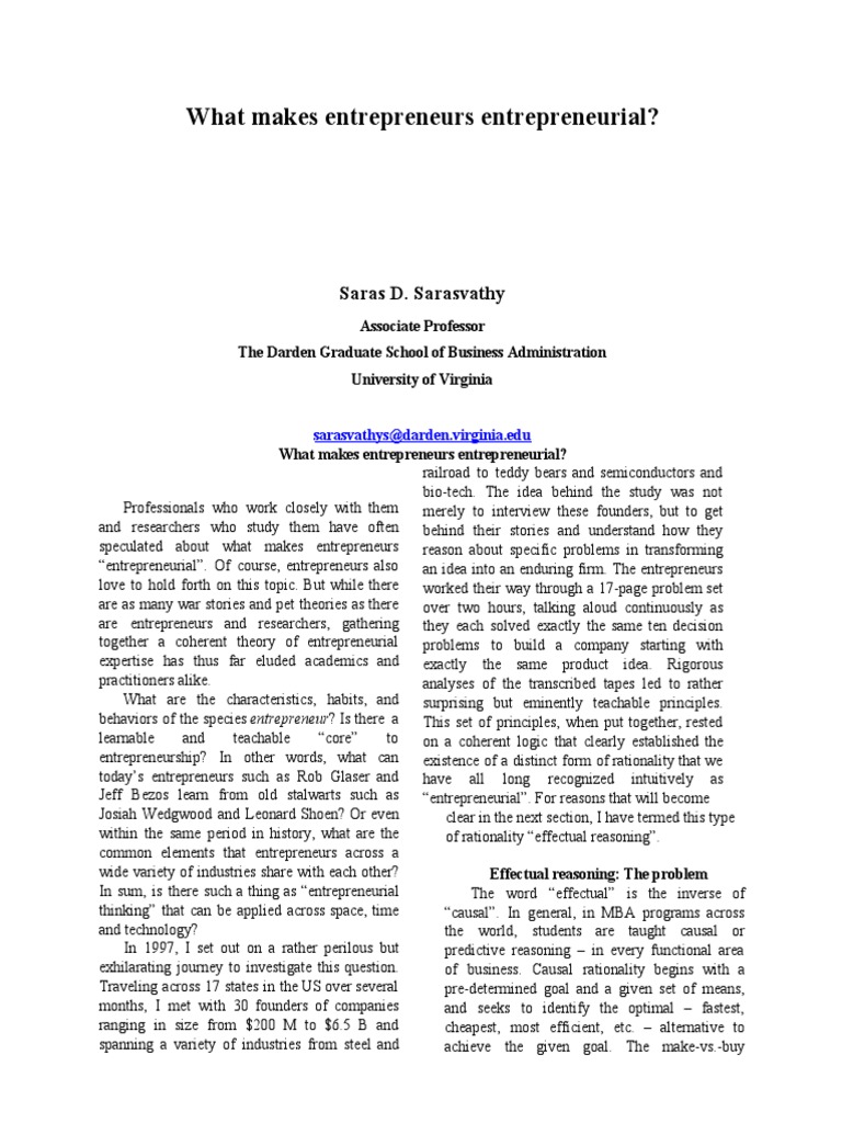 Effectuation in Entrepreneurial Thinking | PDF | Entrepreneurship | Reason