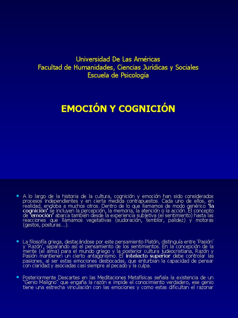 Emoción Y Cognición Pdf Las Emociones Comportamiento