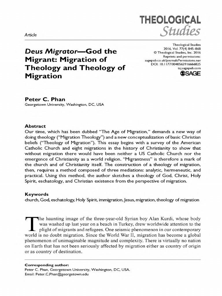 Peter C. Phan, "Deus Migrator-God The Migrant - Migration of Theology ...