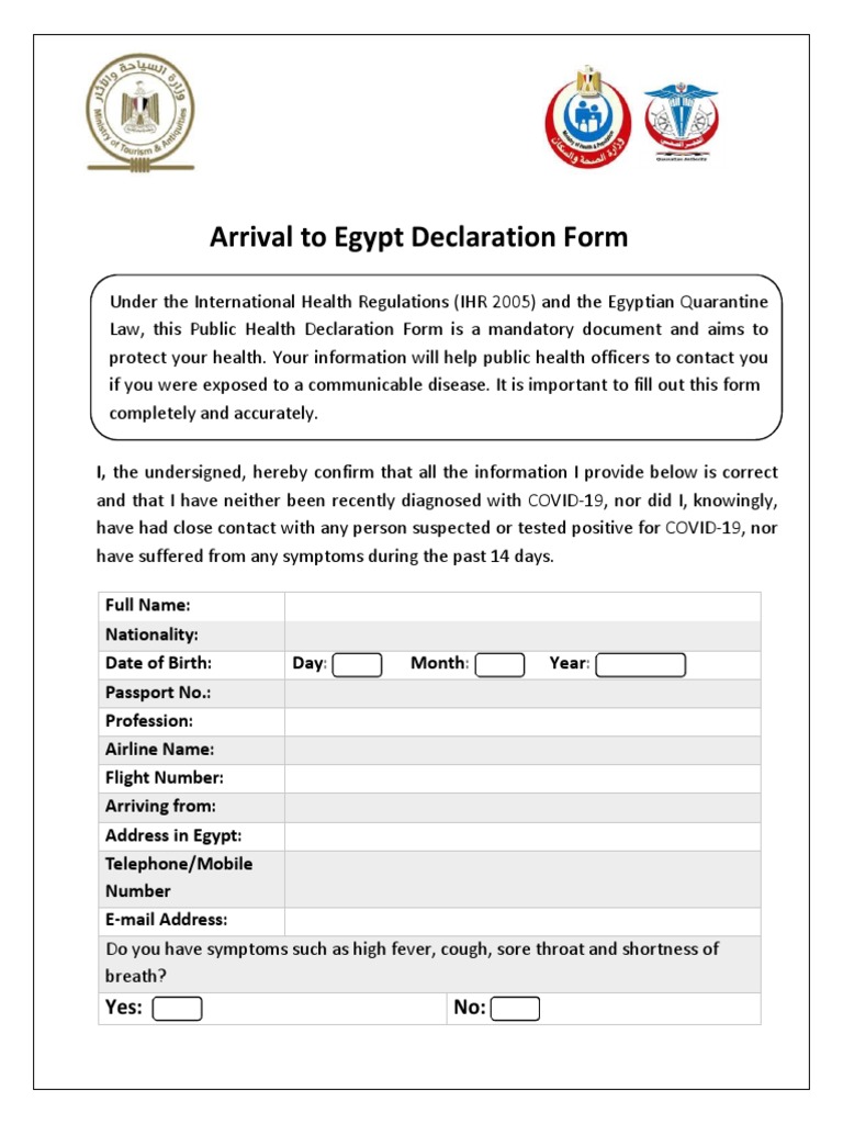 Egypt Health Declaration Form Sample | PDF | Law