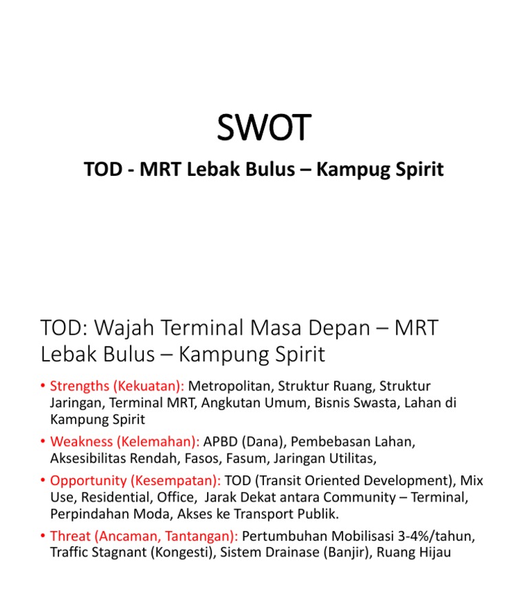 SWOT MRT Lebak Bulus - Kampung Spirit | PDF