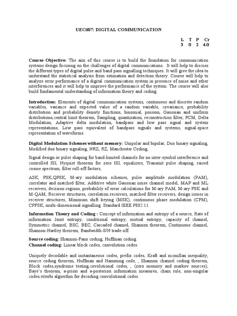 UEC607 DigiComm | PDF | Modulation | Data Compression