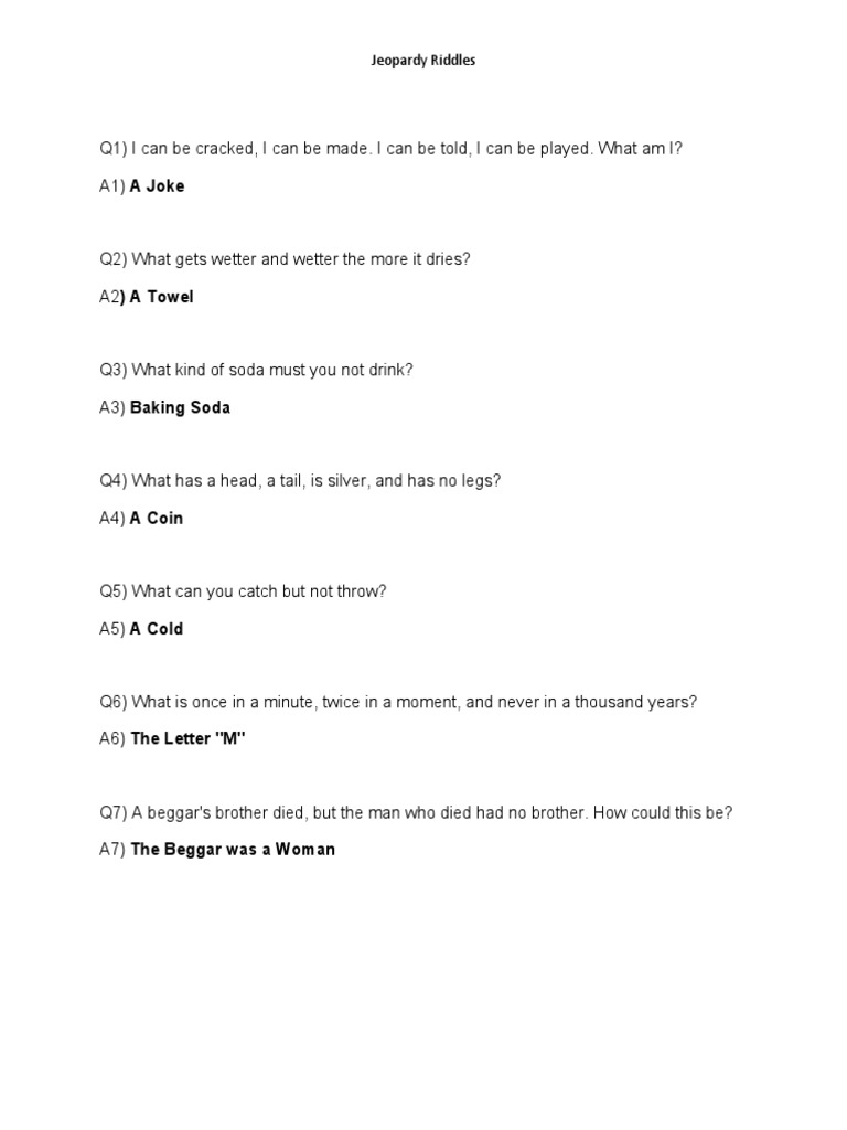 Jeopardy Riddles - Shayaan | PDF