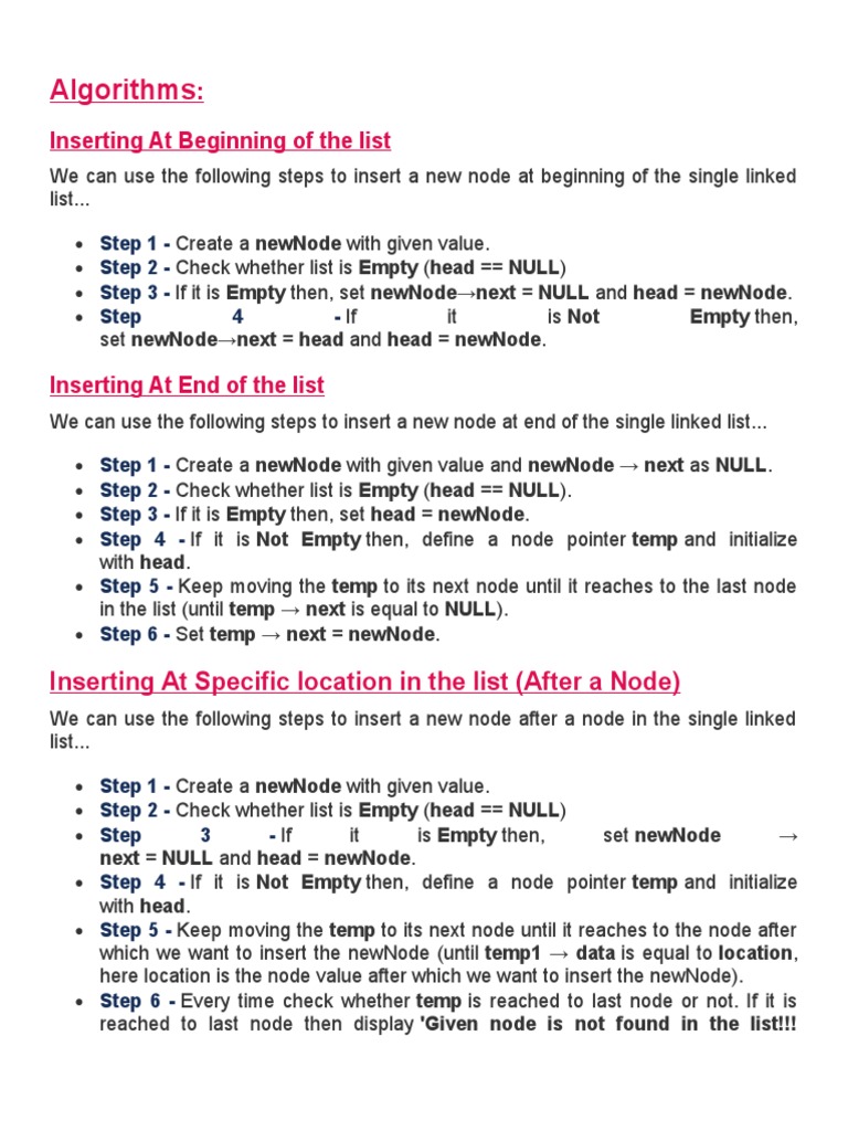 Algorithms:: Inserting at Beginning of The List | PDF | Computer Science | Data Management