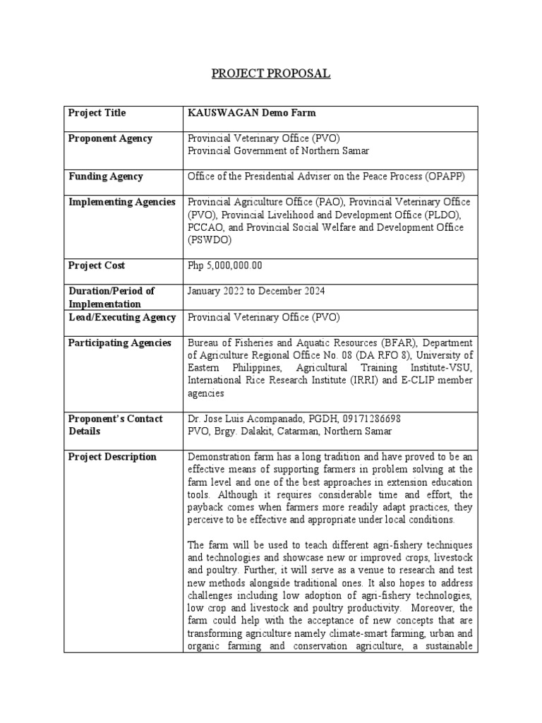 KAUSWAGAN Demo Farm Project Proposal | PDF | Agriculture | Farmer