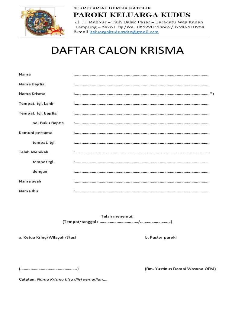 Daftar Calon Krisma Paroki Keluarga Kudus | PDF