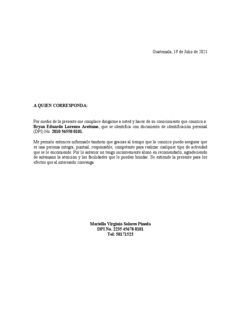 Carta de Referncia Personal | PDF