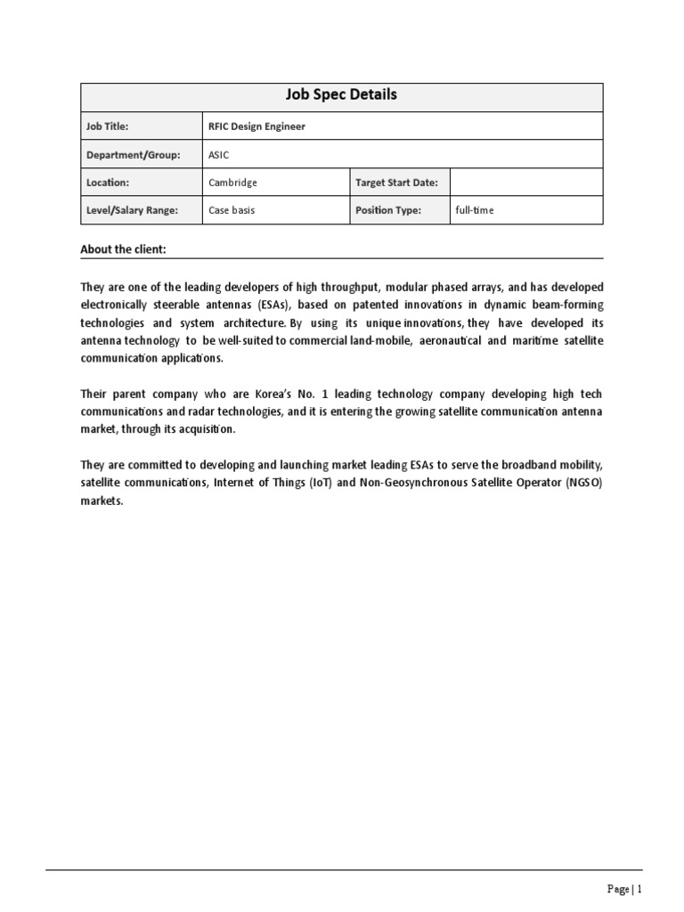 RFIC Design Engineer Job Spec | PDF | Analogue Electronics | Mixed ...
