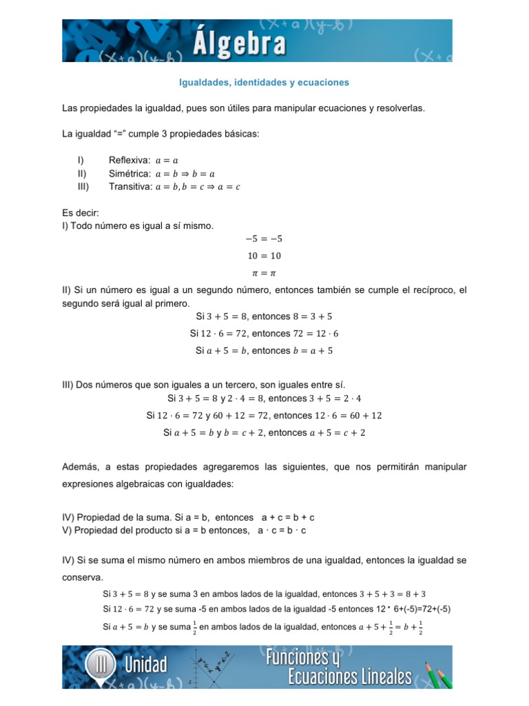 05 Clase de Igualdades | PDF | Ecuaciones | Matemática Elemental