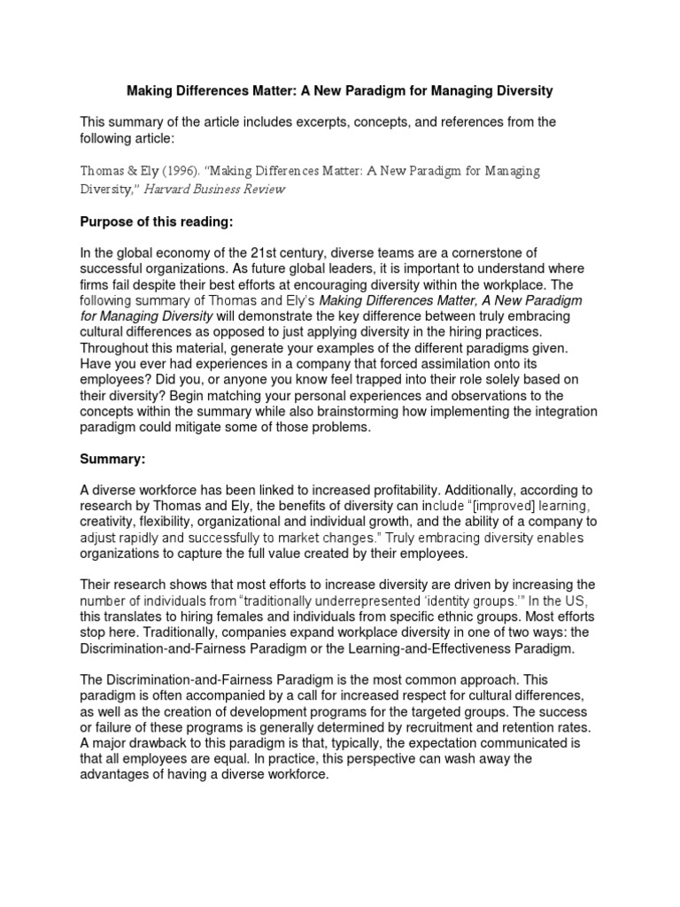 Thomas & Ely (1996) - "Making Differences Matter: A New Paradigm For Managing Diversity ...