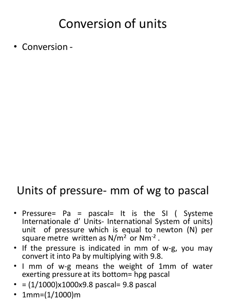 Conversion of Units | PDF | Pascal (Unit) | Gases