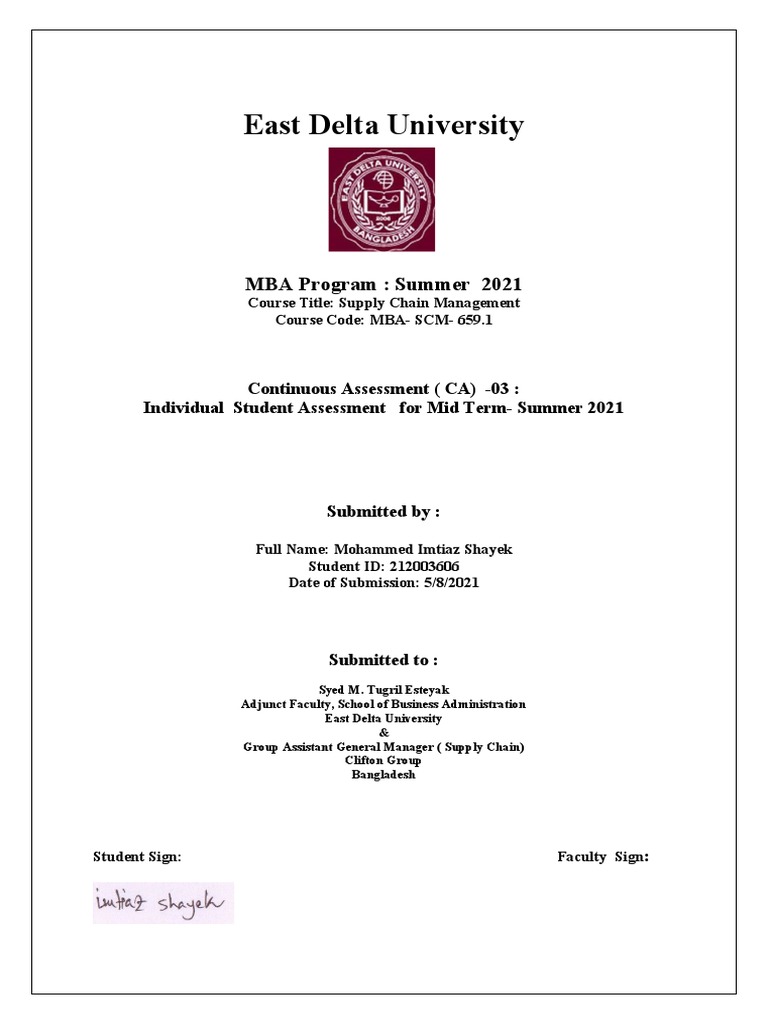 Assingment Front Page Format | PDF | Logistics | Supply Chain