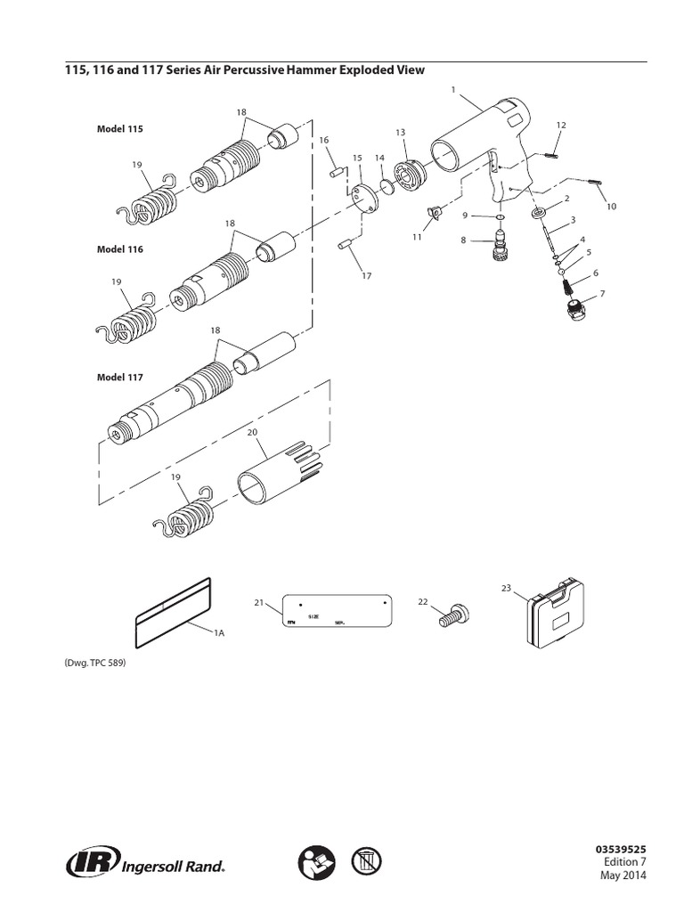 115, 116 and 117 Series Air Percussive Hammer Exploded View: Model 115 ...
