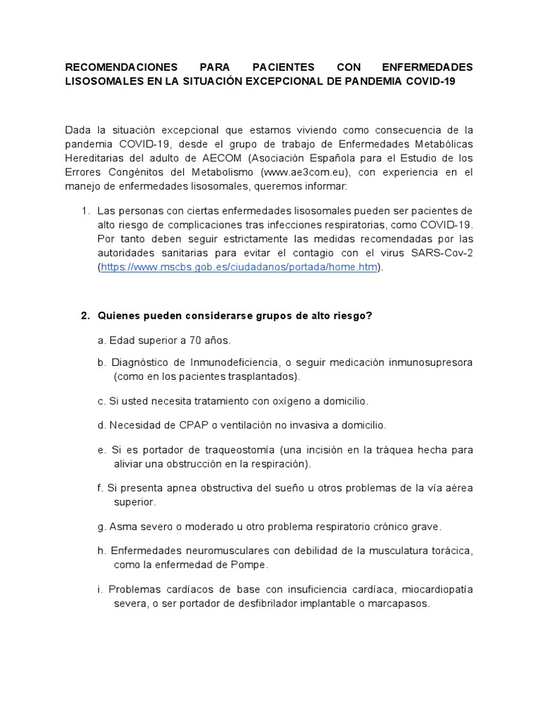 Hoja Informativa para Pacientes Con Enfermedades Lisosomales AECOM MPS ...