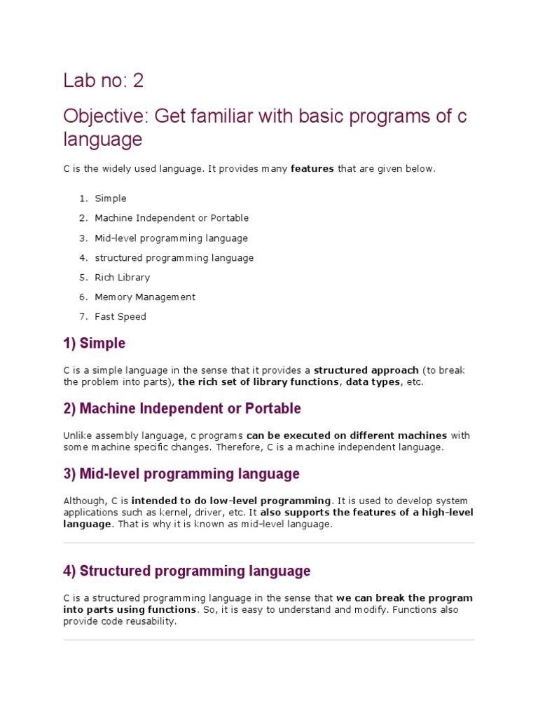 Lab 1 C Programming | PDF | C (Programming Language) | Computer Programming