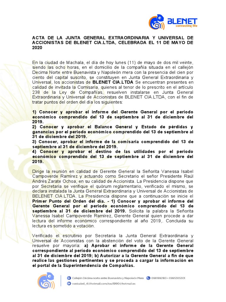 Acta de La Junta General Extraordinaria | Descargar gratis PDF | Gobierno