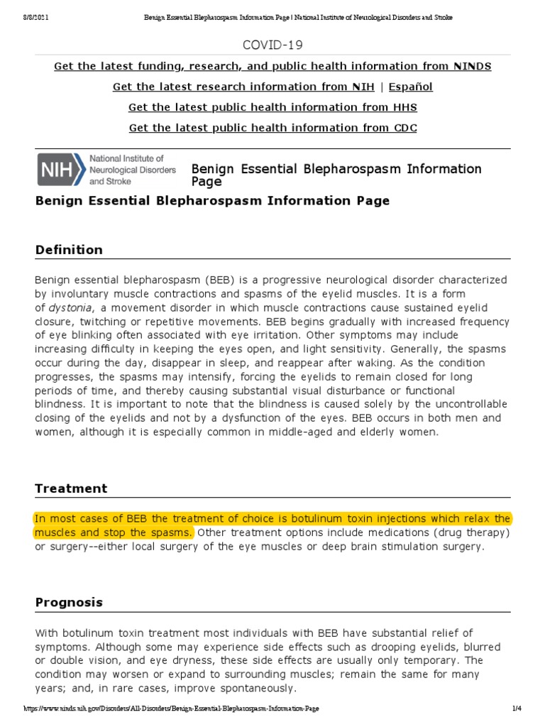 Benign Essential Blepharospasm Information Page - National Institute of ...