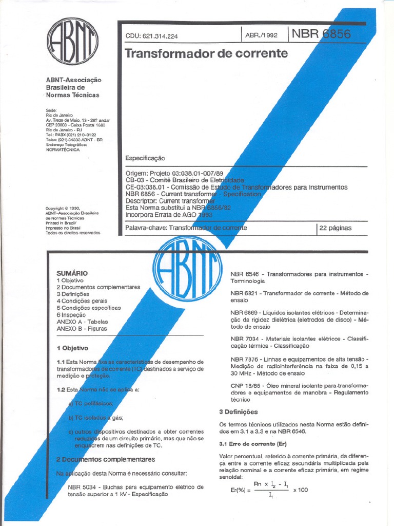 NBR 6856 Transformadores de Corrente | PDF