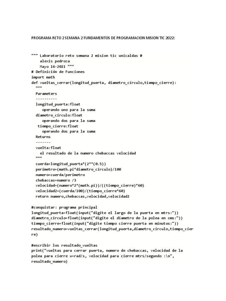 Reto de Programación: Funciones en Python | PDF | Métodos y materiales ...