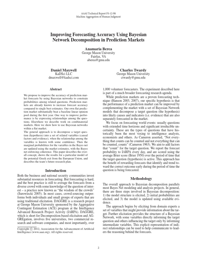 Improving Forecasting Accuracy Using Bayesian Network Decomposition in Prediction Markets | PDF ...