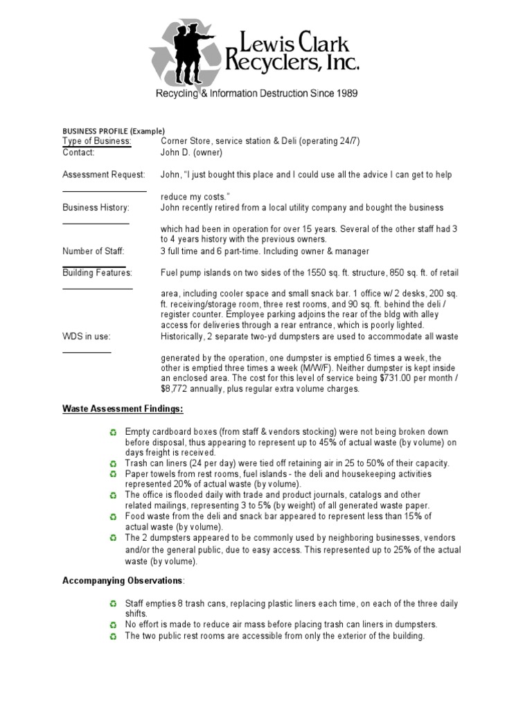 Waste Management Business Profile Example | PDF | Waste Management | Waste