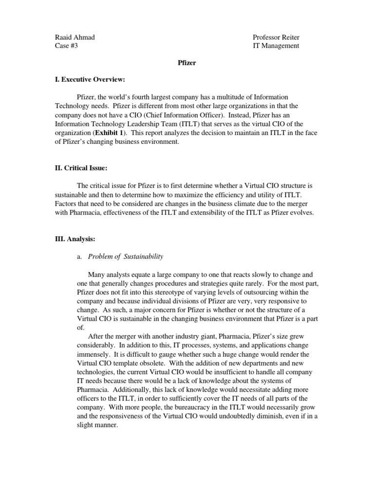 Pfizer's Virtual CIO Structure Analysis | PDF | Chief Information ...