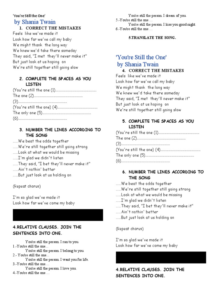 You Are Still The One. Relative Clause | PDF | Song Recordings Produced ...
