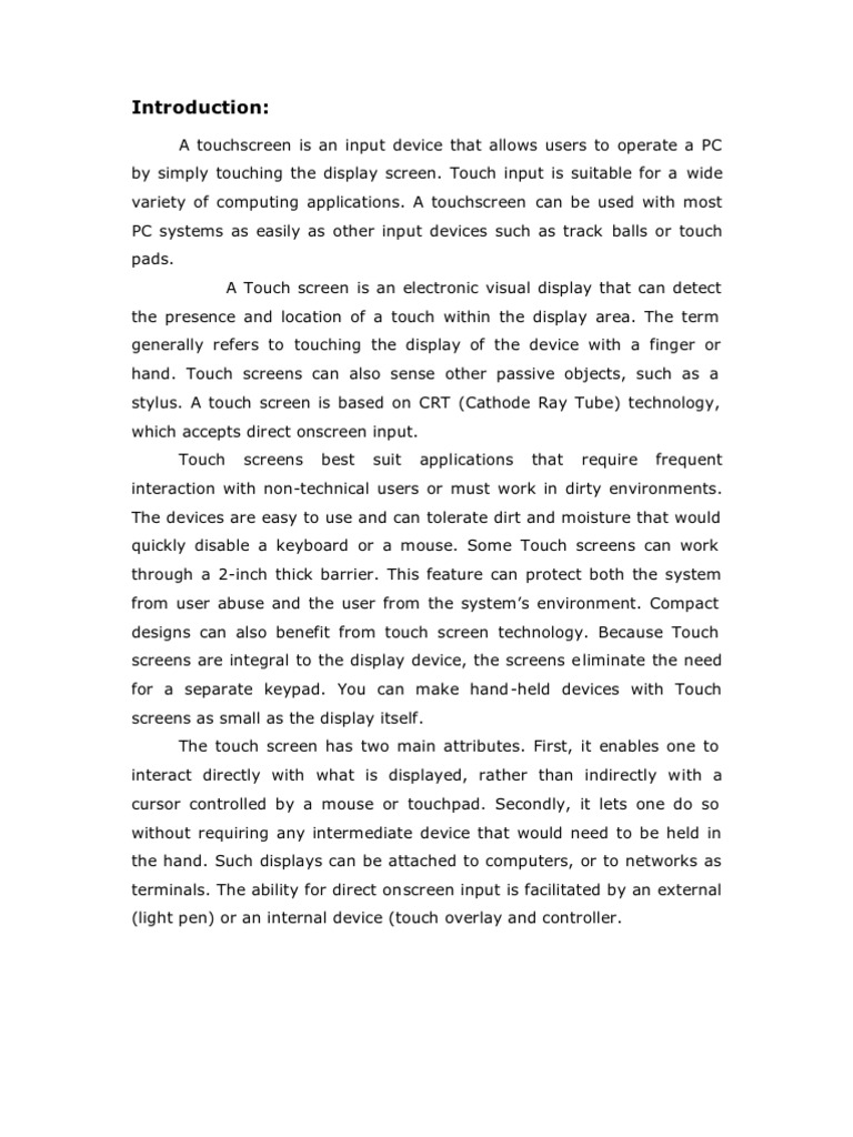 Touch Screen Technology Guide | PDF | Touchscreen | Computer Monitor