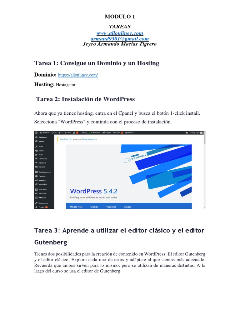 Tareas Modulo 1 | Descargar gratis PDF | Word Press | ciberespacio