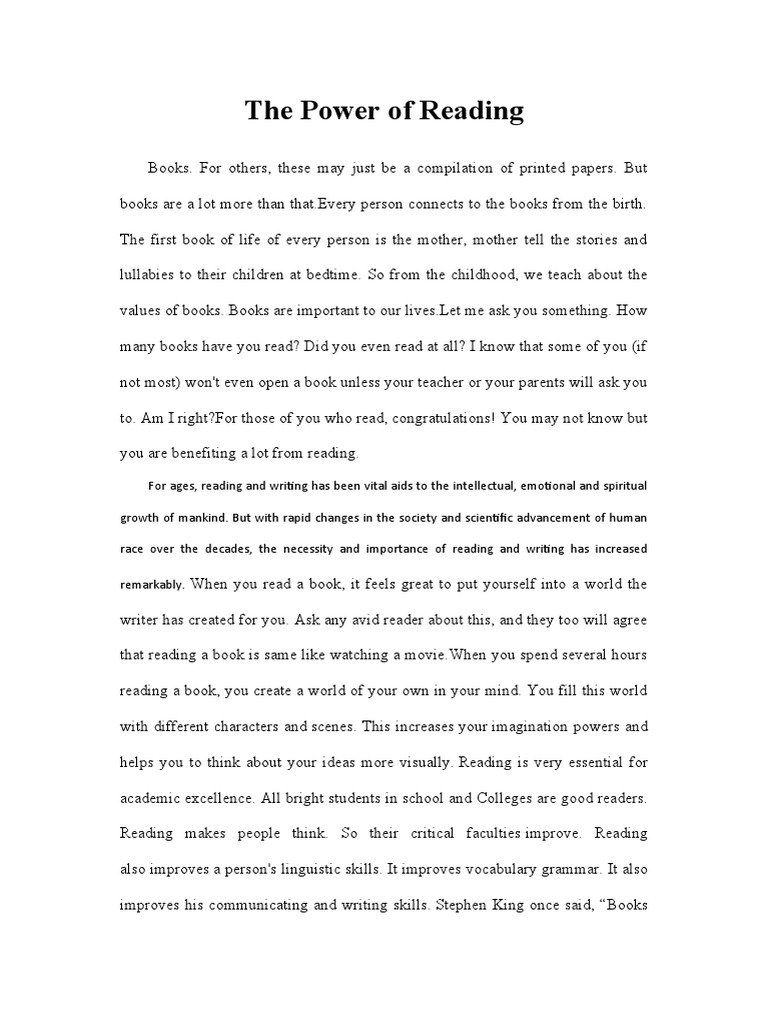 The Power of Reading | PDF | Books | Learning