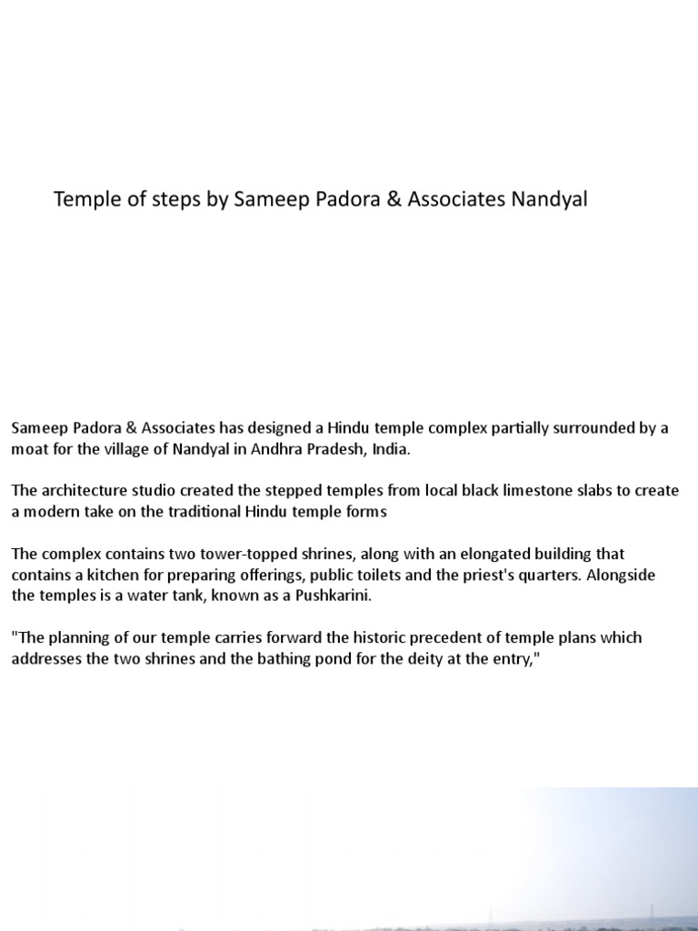 Temple of Steps by Sameep Padora & Associates Nandyal | PDF