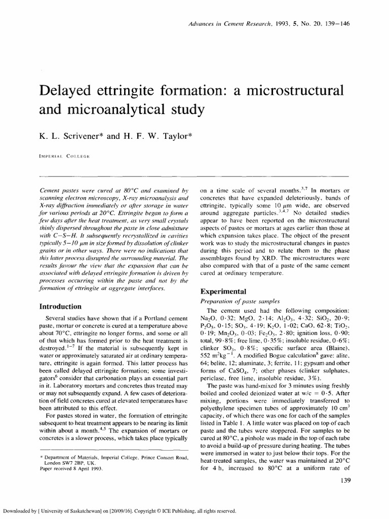 1993 Delayed Ettringite Formation A Microstructural and Microanalytical ...