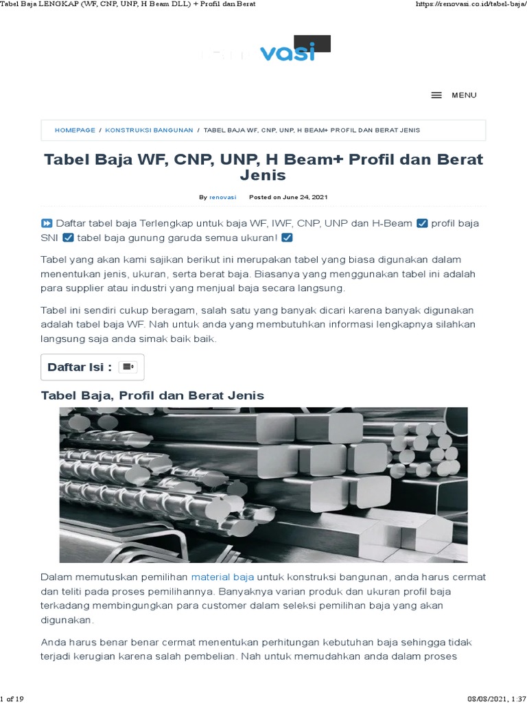Tabel Baja LENGKAP (WF, CNP, UNP, H Beam DLL) + Profil Dan Berat | PDF