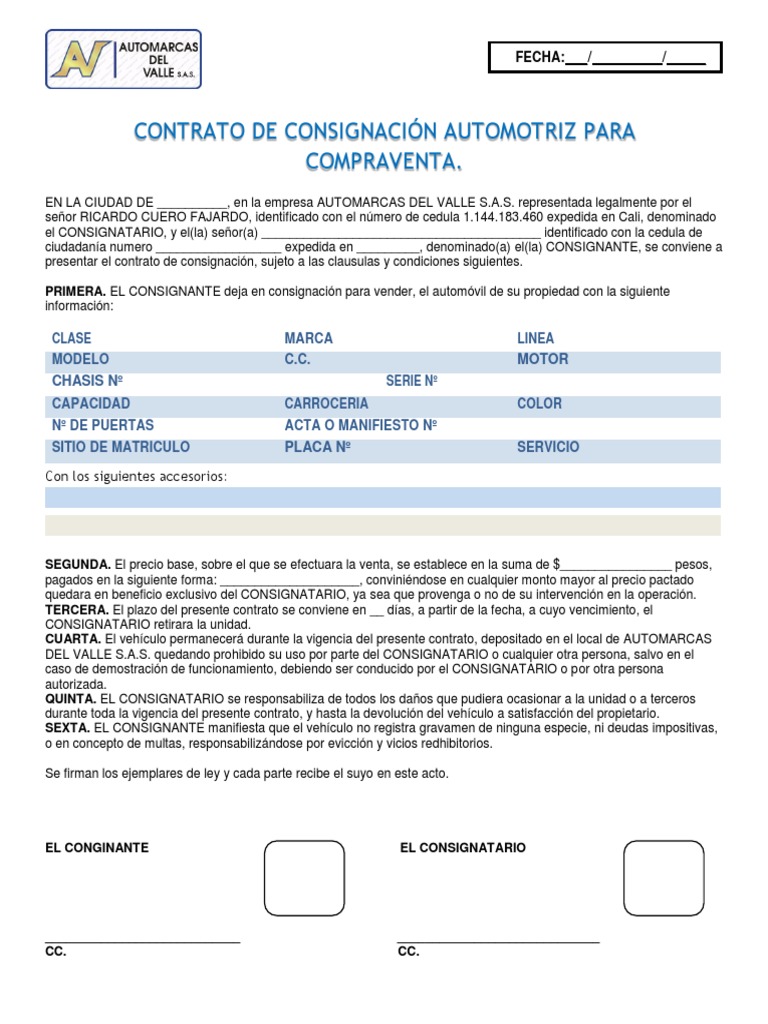 Contrato Consignacion | PDF | Vehículos de ruedas | Vehículos terrestres