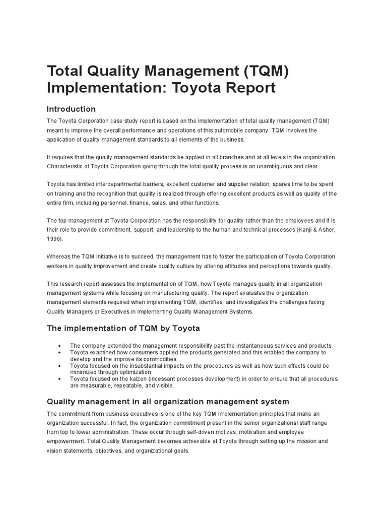 Total Quality Management (TQM) Implementation: Toyota Report | PDF | Quality Management ...