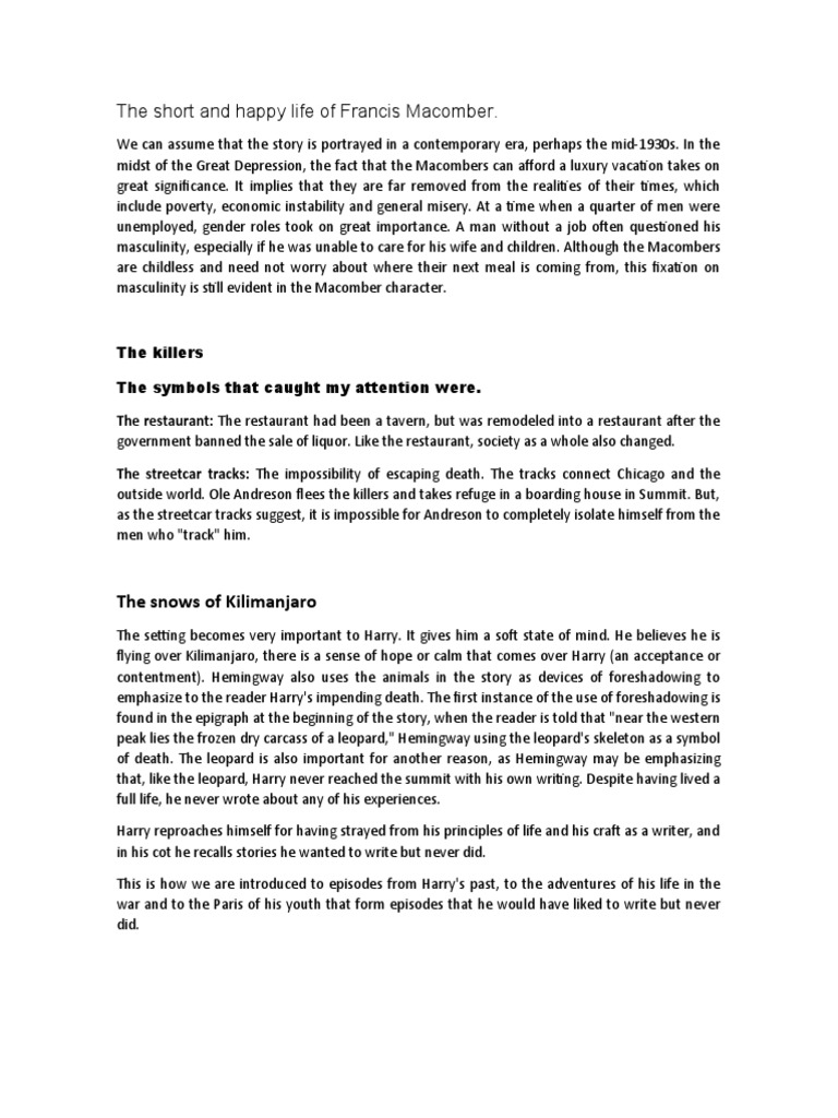 The Short and Happy Life of Francis Macomber | PDF | Ernest Hemingway