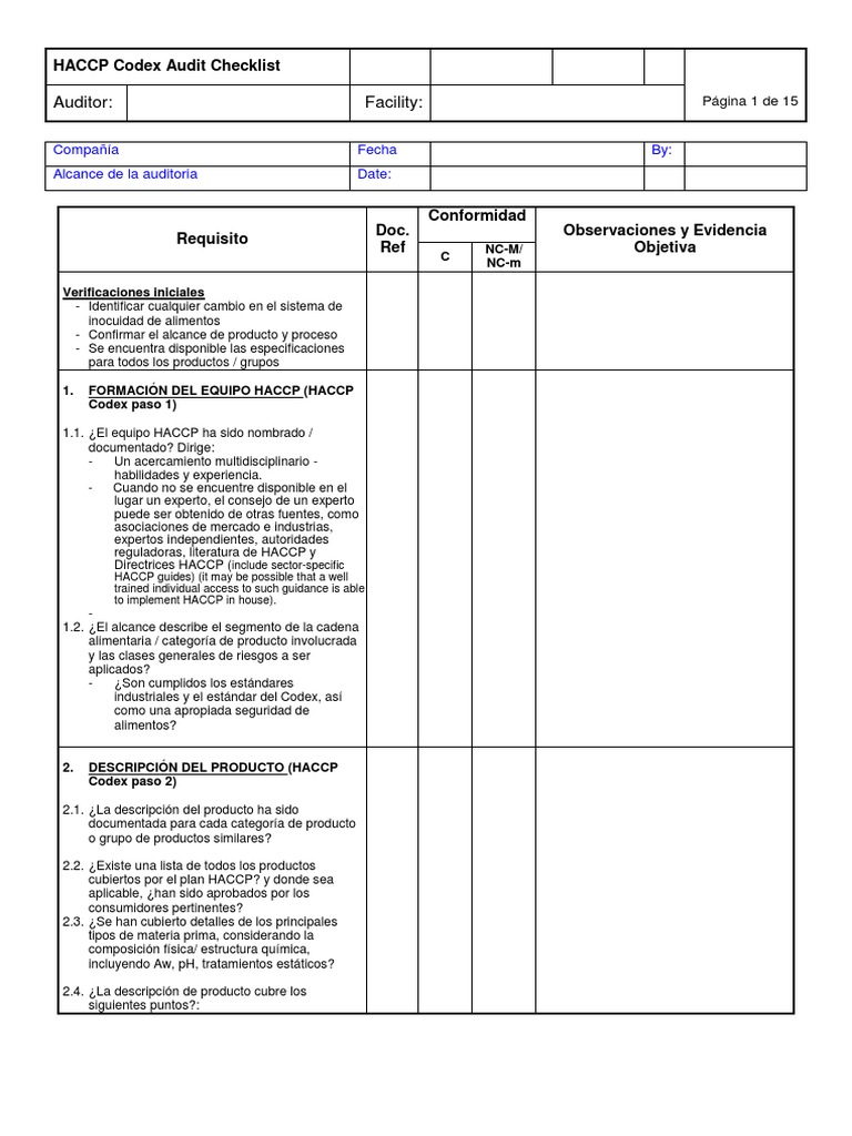 HACCP Checklist Castellano Final | PDF | Análisis de Riesgo y Puntos ...