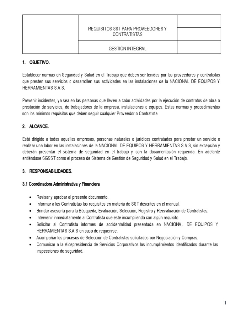 Requisitos SST para Proveedores y Contratistas | PDF | Regulación