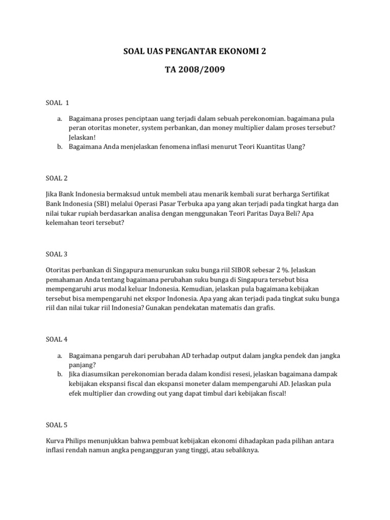 Soal Uas Pengantar Ekonomi 2 | PDF