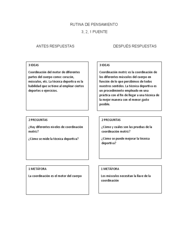 Rutina 3-2-1 Puente en Coordinación Motriz | PDF | Crecimiento personal ...