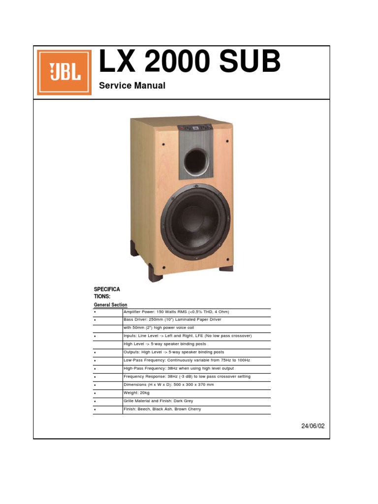 JBL LX 2000 SUB Service Manual | PDF | Low Pass Filter | Loudspeaker