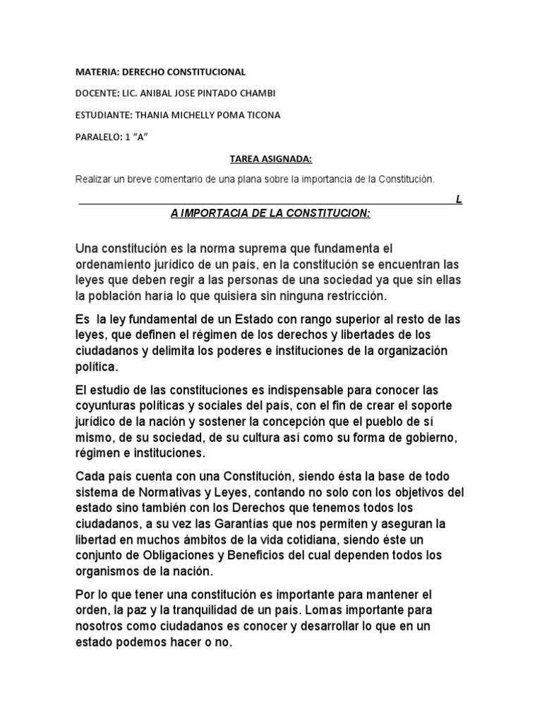 Importancia De La Constitucion Pdf