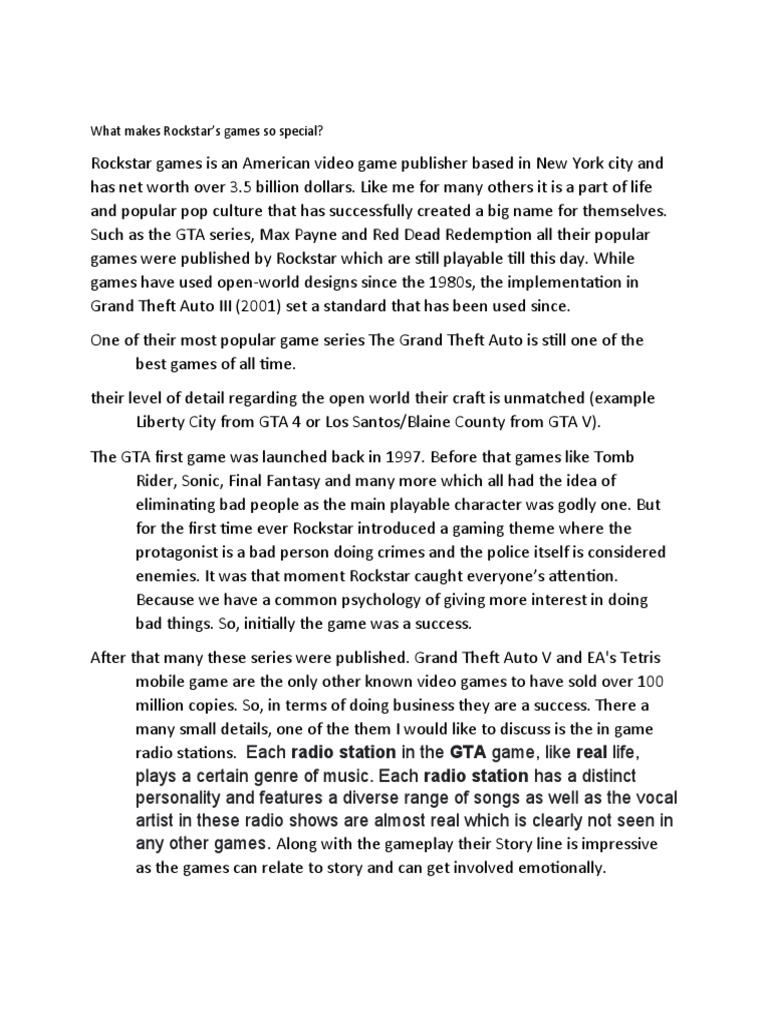 What Makes Rockstar's Games So Special? | PDF | Video Games | Gaming