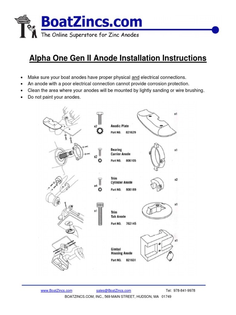 Alpha One Gen II Anode Installation Guide | PDF