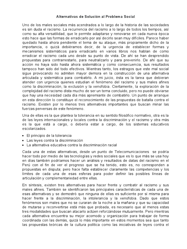 Alternativas de Solución Al Problema Social | PDF | Racismo ...
