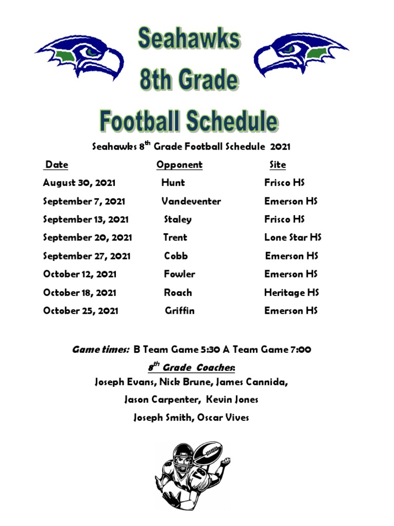 2021 Football Schedule 8th Grade | PDF