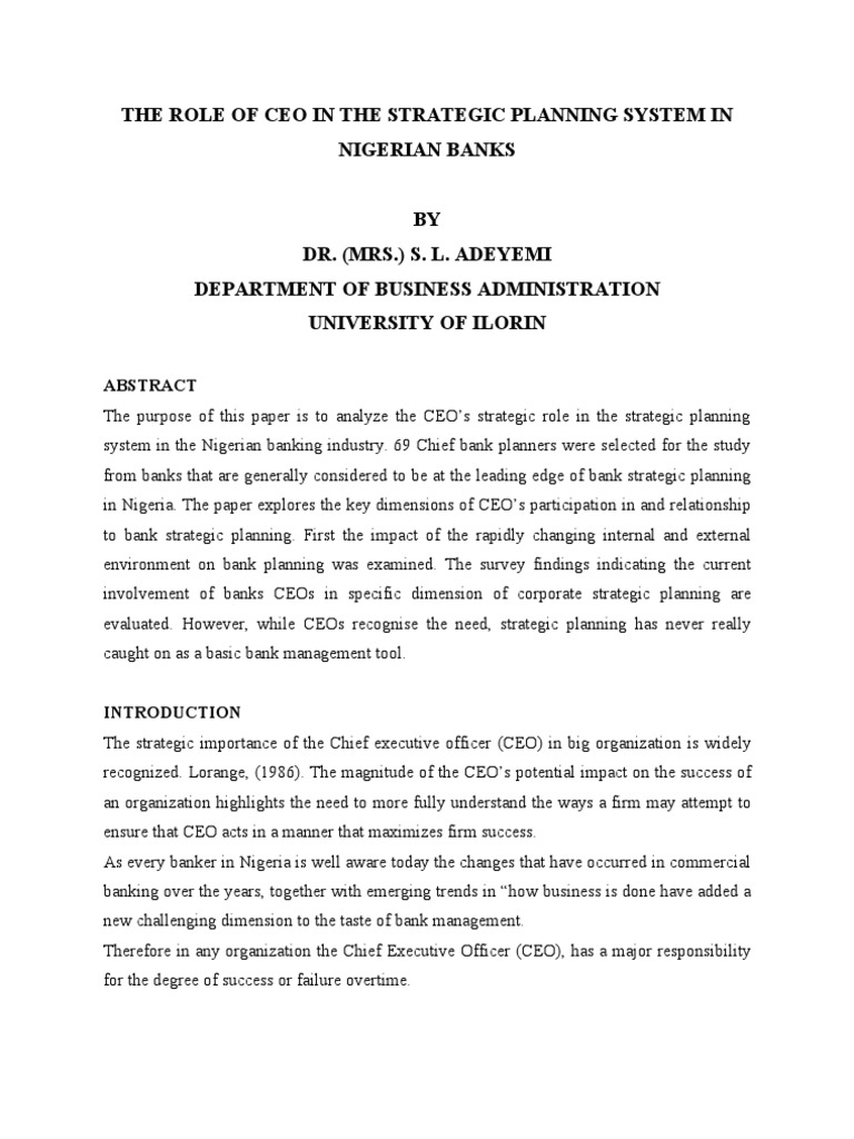 The Role of Ceo in The Strategic Planning | PDF | Banks | Strategic ...