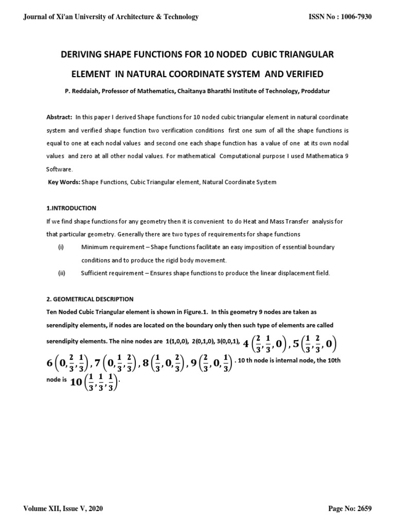 Deriving Shape Functions For 10 Noded Cubic Triangular Element in ...