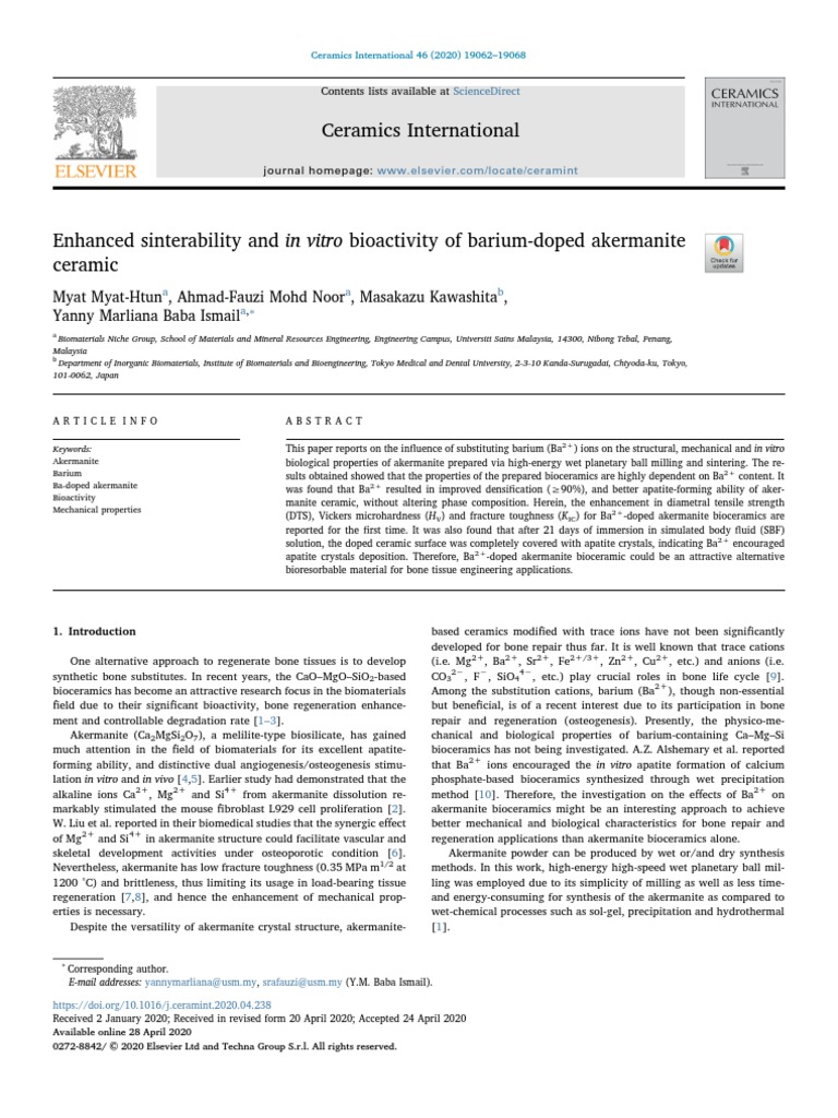 Enhanced Sinterability and in Vitro Bioactivity of Barium-Doped ...